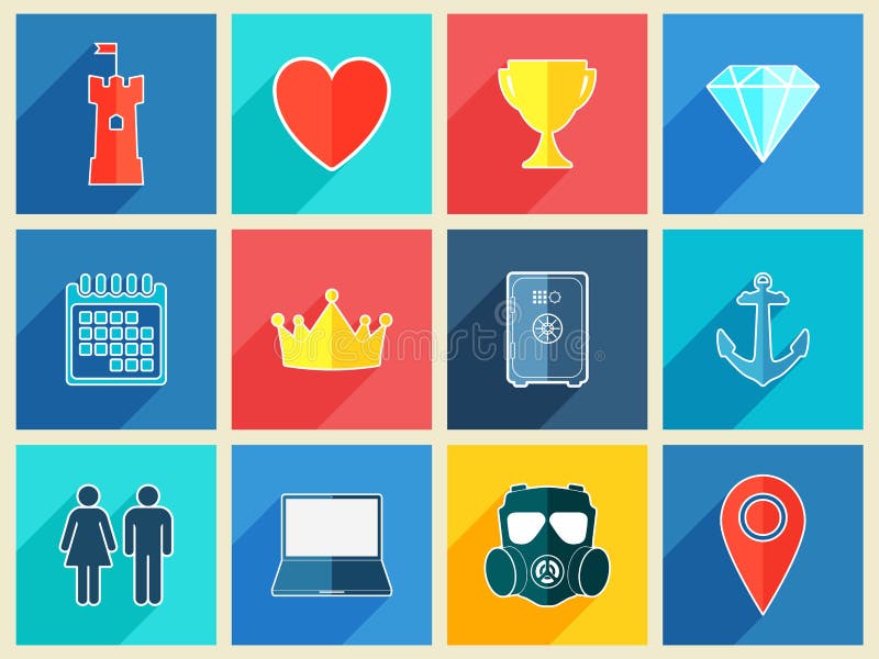 Various Flat Design Icons with Long Shadow Effect Stock Vector ...