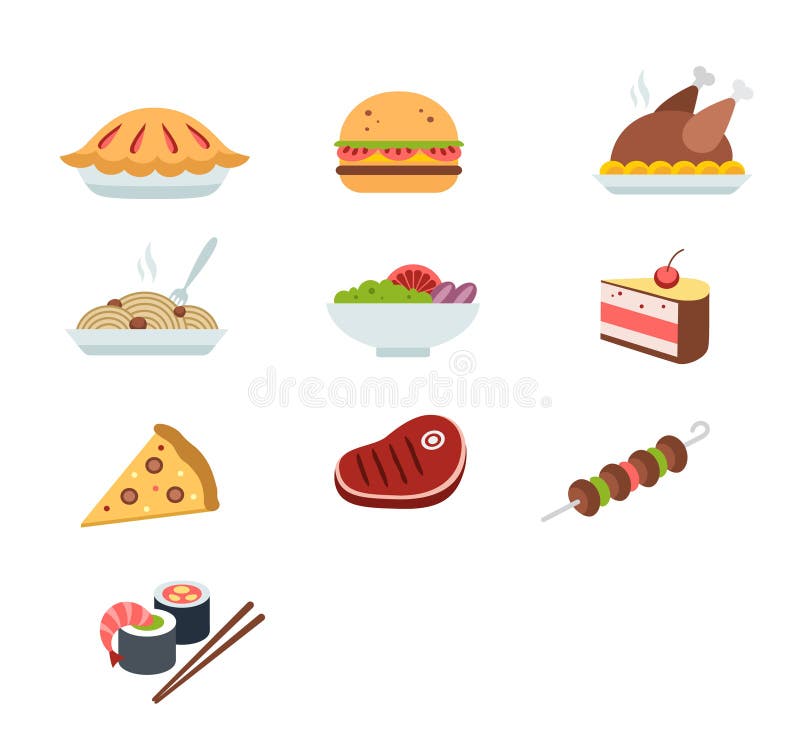 Various Food Icons Set - Fruit, Vegetables, Meat, Stock Vector ...