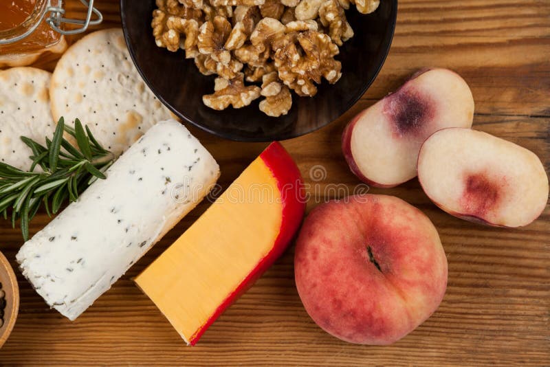 Various Food Items on Wooden Board Stock Image - Image of appetite ...