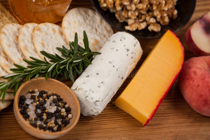 Various Food Items on Wooden Board Stock Image - Image of bowl, product ...