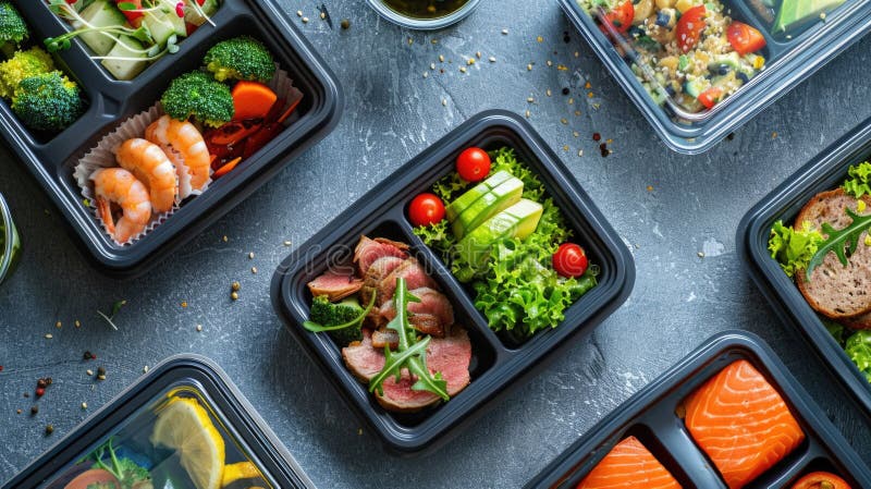 Various Food Trays and Containers Filled with Diverse Types of Cuisine ...