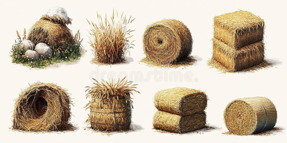 Different Types of Harvested Hay and Straw Arranged Artistically on a ...