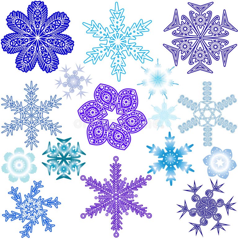 Various Forms, Sizes and Colors of Snowflakes Stock Vector ...
