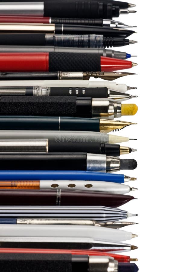 Various Fountain Pens, Ball Pens And Pencils Stock Photo - Image of ...