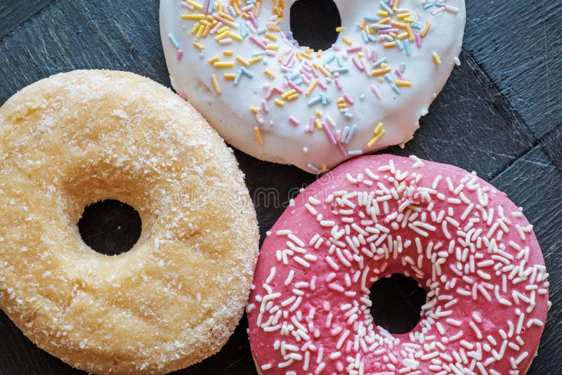 Various Fresh Donuts Landscape Top Stock Photo - Image of cake, tasty ...