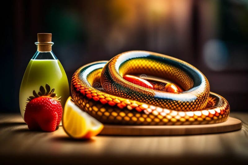 Various Fresh Fruit and Snakes in One Photo Stock Illustration ...