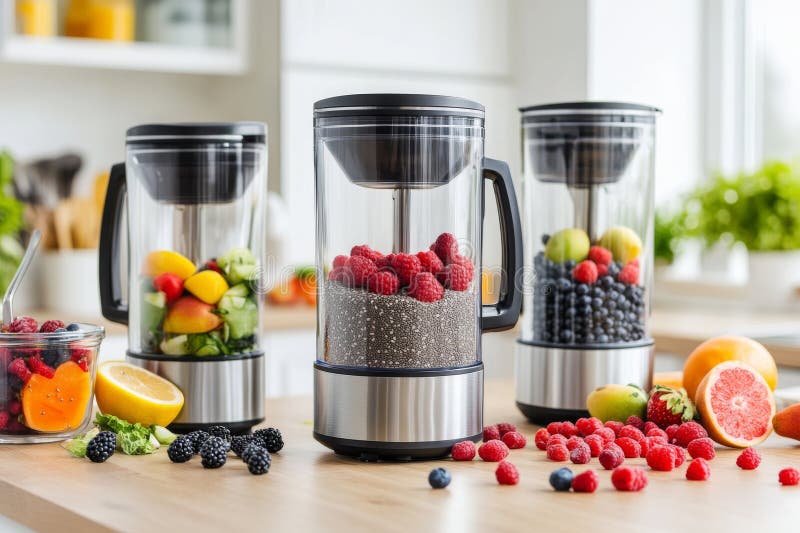 Various Fresh Fruits are Displayed on the Counter in a Portable Blender ...