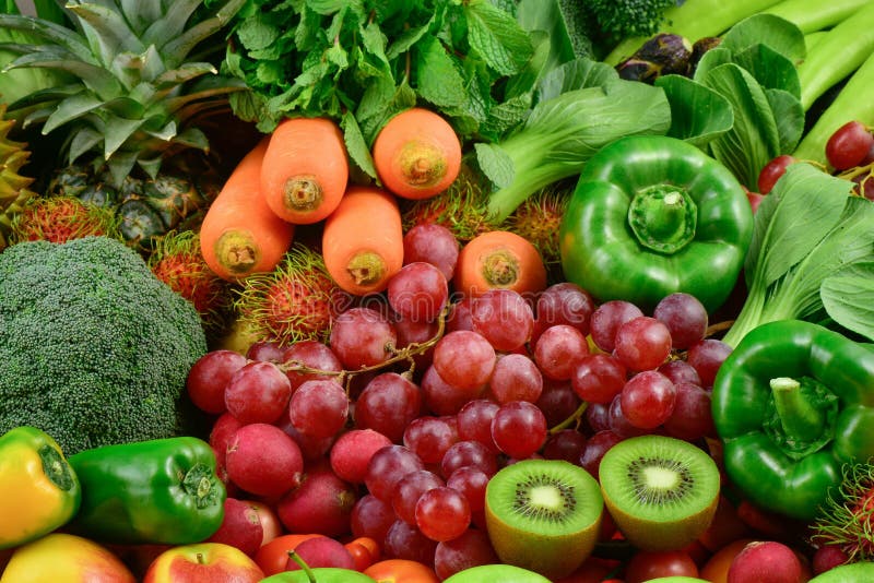 Various Fresh Fruits and Vegetables for Healthy Stock Image - Image of ...