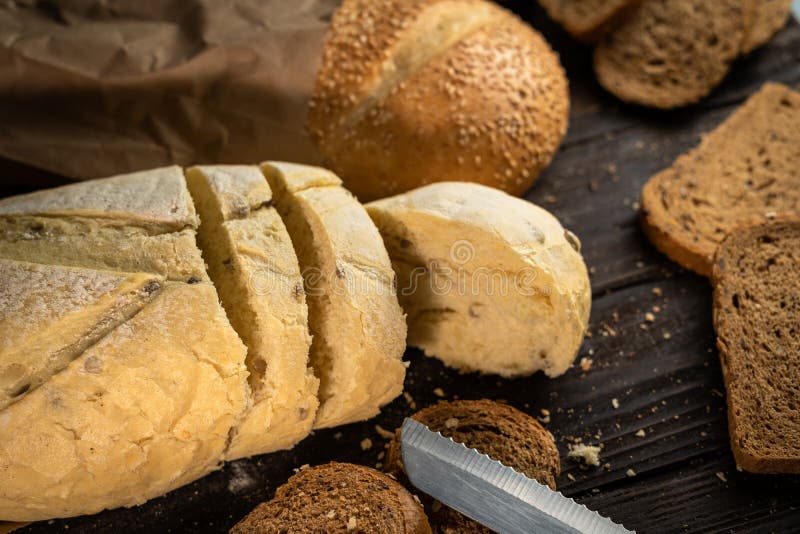 Various Fresh Home Baked Bread, Craft Bakery Stock Photo - Image of ...