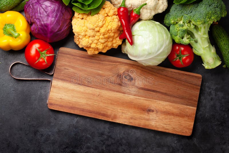 Various Fresh Vegetables and Cutting Board Stock Photo - Image of ...
