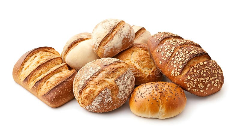 Various Freshly Baked Bread Loaves Isolated on White Stock Image ...
