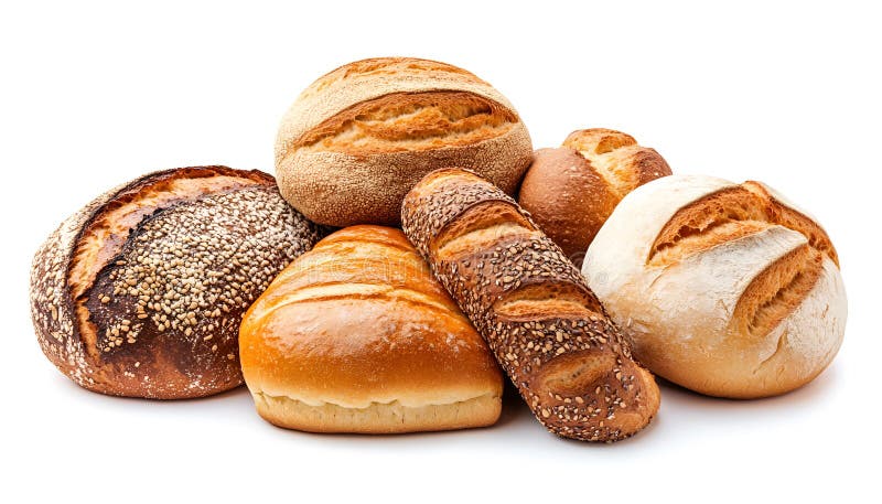 Various Freshly Baked Bread Loaves Isolated on White Stock Image ...