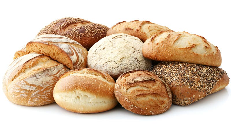 Various Freshly Baked Bread Loaves Isolated on White Stock Image ...