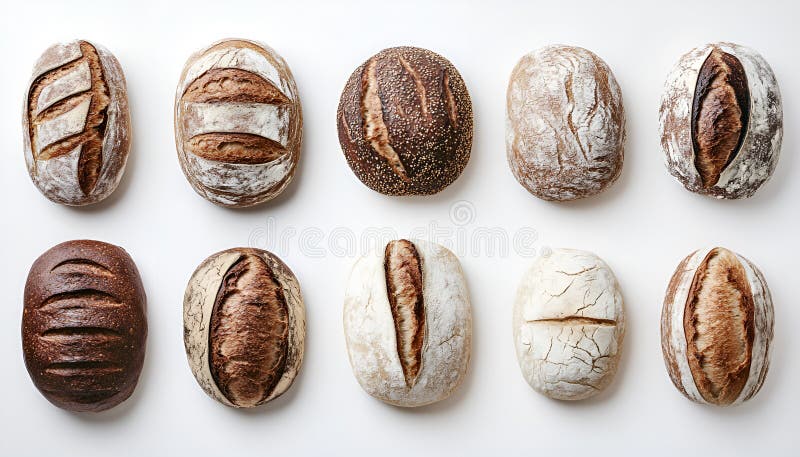 Various Freshly Baked Bread Loaves Isolated on White Stock Photo ...