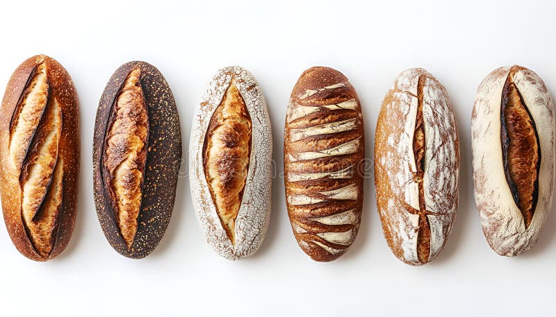 Various Freshly Baked Bread Loaves Isolated on White Stock Photo ...