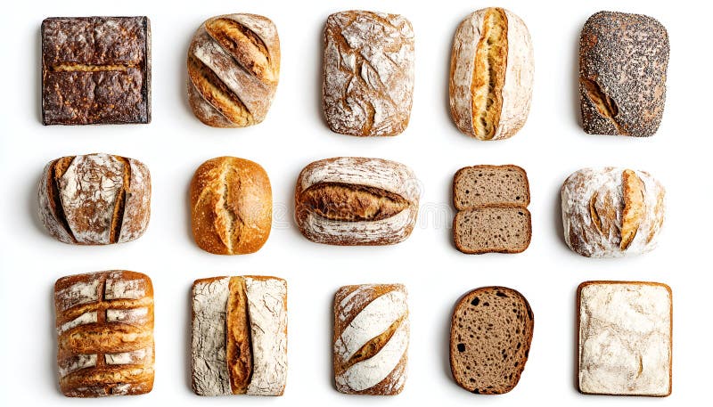 Various Freshly Baked Bread Loaves Isolated on White Stock Photo ...