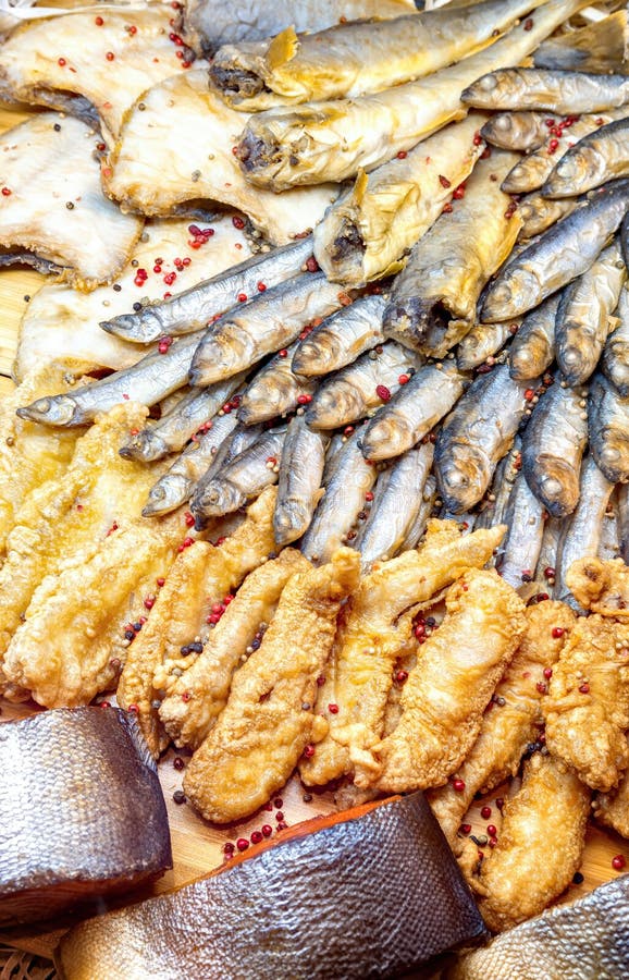 Various Fried and Smoked Fish in the Restaurant Top View. Stock Photo ...