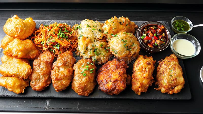 Various Fried Snacks are Beautifully Arranged, Showcasing Vibrant ...