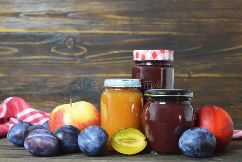 Fruit Jam Jars and Fresh Fruits Stock Photo - Image of ripe, ingredient ...