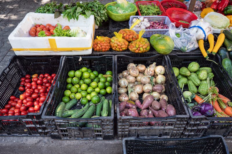 Various of Fruit and Vegetable in Basket Selling on Grocery Stall Stock ...