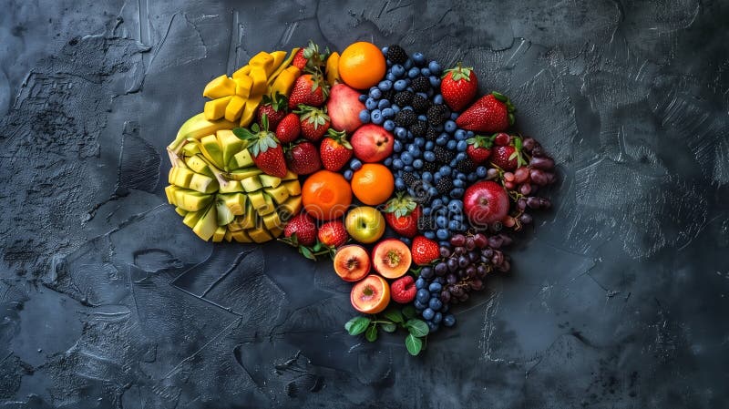 Various Fruits Forming a Creative Brain, Eating Healthy Food As Stock ... Various Fruits Forming a Creative Brain, Eating Healthy Food As Stock ...