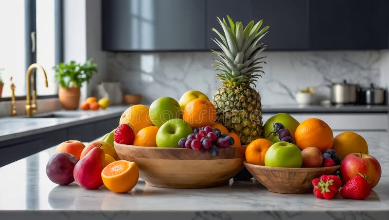 Various Fruits on the Table the Kitchen Stock Illustration ...