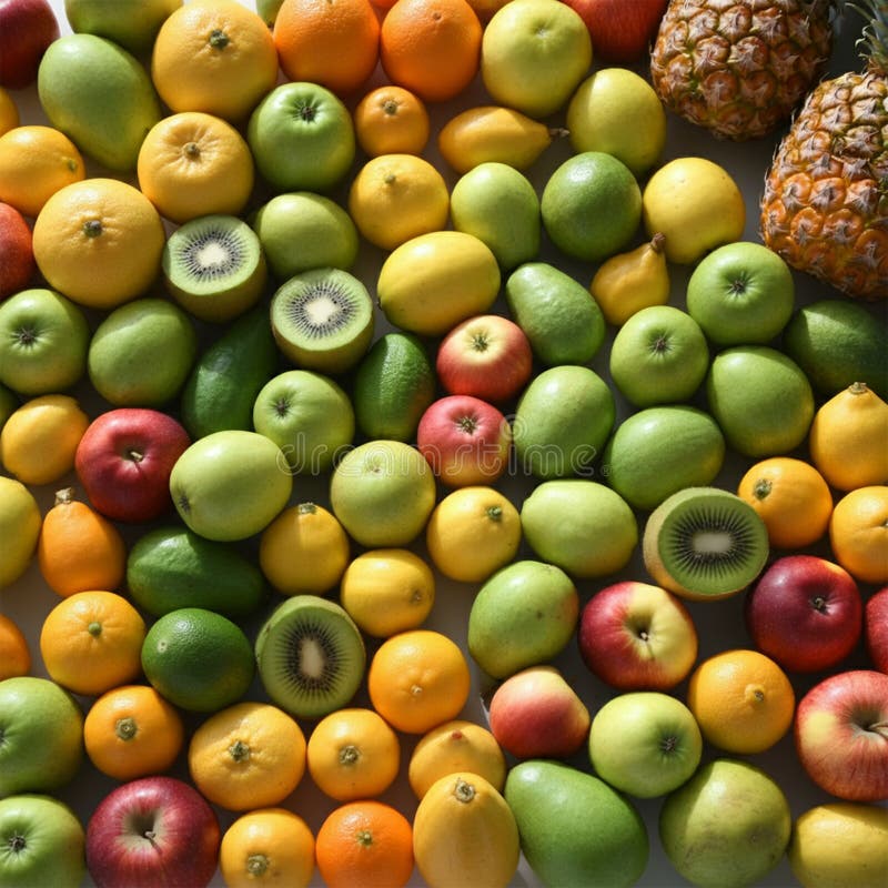 Various Fruits Together. Apple, Lemon, Orange. Stock Illustration ...
