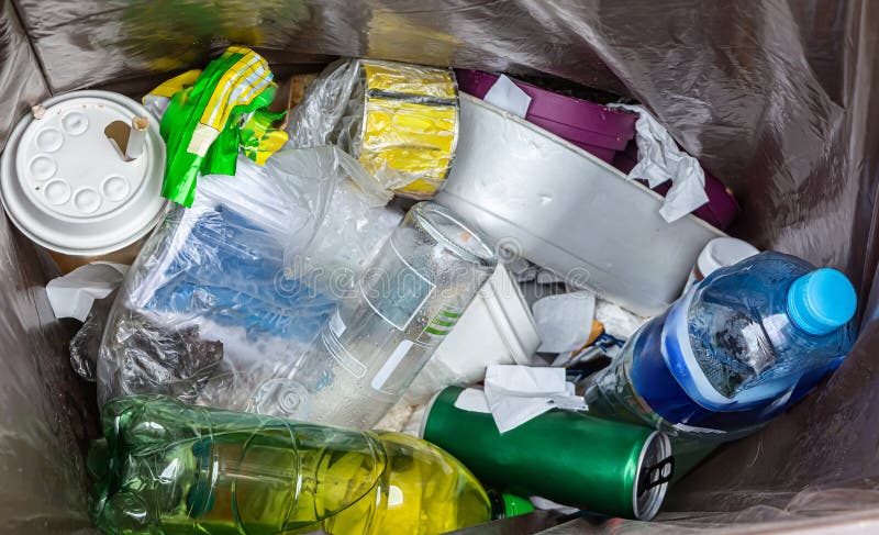 Various Garbage in a Garbage Bag, Top View Stock Photo - Image of ...