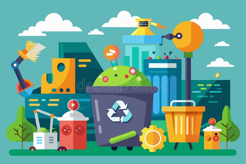 Various Garbage and Trash Cans Placed Together in an Urban Setting ...