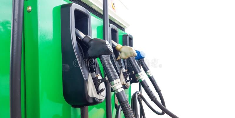 Various Gas Pump Nozzles in Different Colors for Each Type of Fuel in a ...