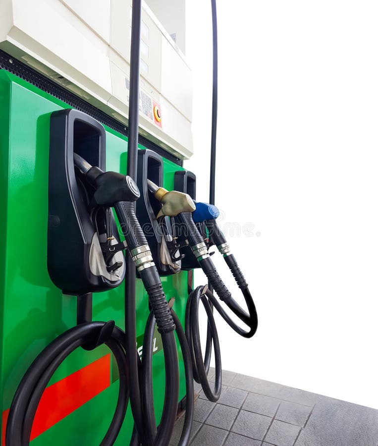 Various Gas Pump Nozzles in Different Colors for Each Type of Fuel in a ...