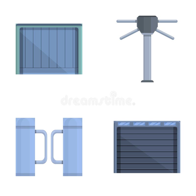 Various Gate Icons Set Cartoon Vector. Automatic Gate and Turnstile ...