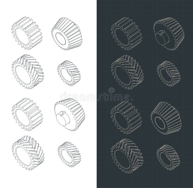 Various Gears Isometric Blueprints Stock Vector - Illustration of ...