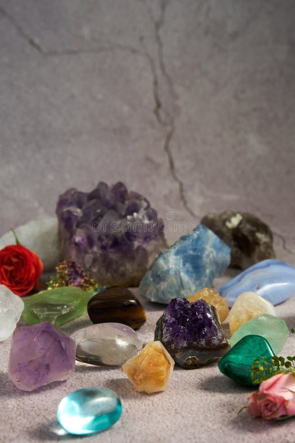 Various Gem Stones on a Gray Background Stock Photo - Image of precious ...