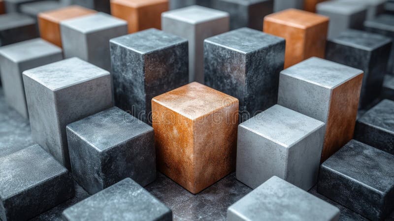 Abstract Arrangement of Geometric Blocks in Various Shades on a ...