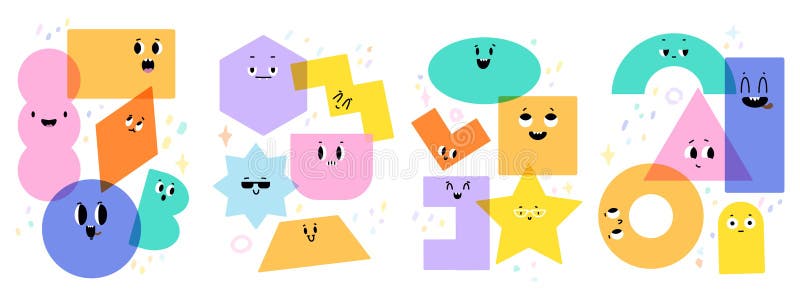 Various Geometric Compositions, Cute Emotional Faces Geometry Basic ...