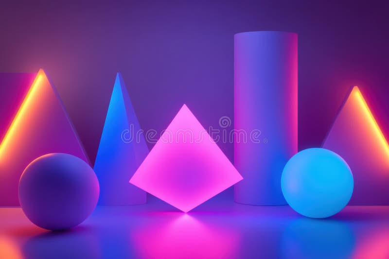 Colorful Geometric Shapes Illuminated with Neon Lights in a Dark ...