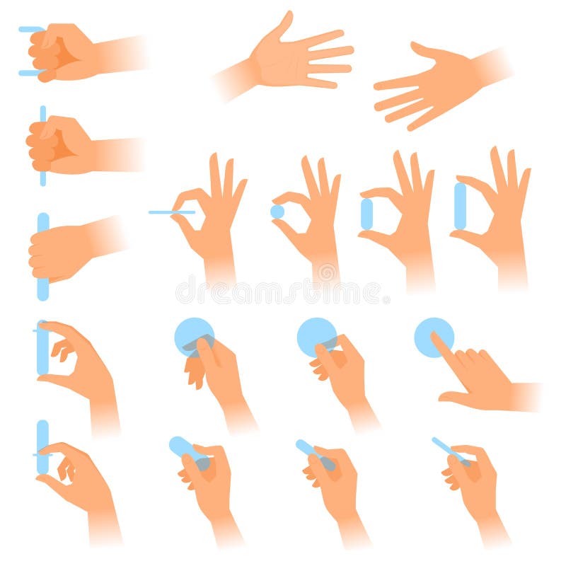 Various Gestures of Human Hands with Objects. Flat Vector Illustration ...