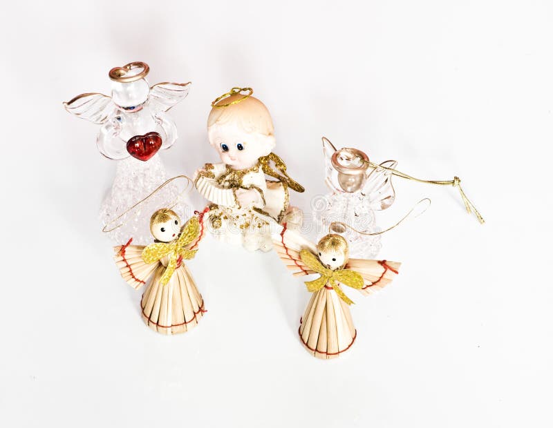 Various Glass and Straw Angels Figures Isolated Stock Image - Image of ...