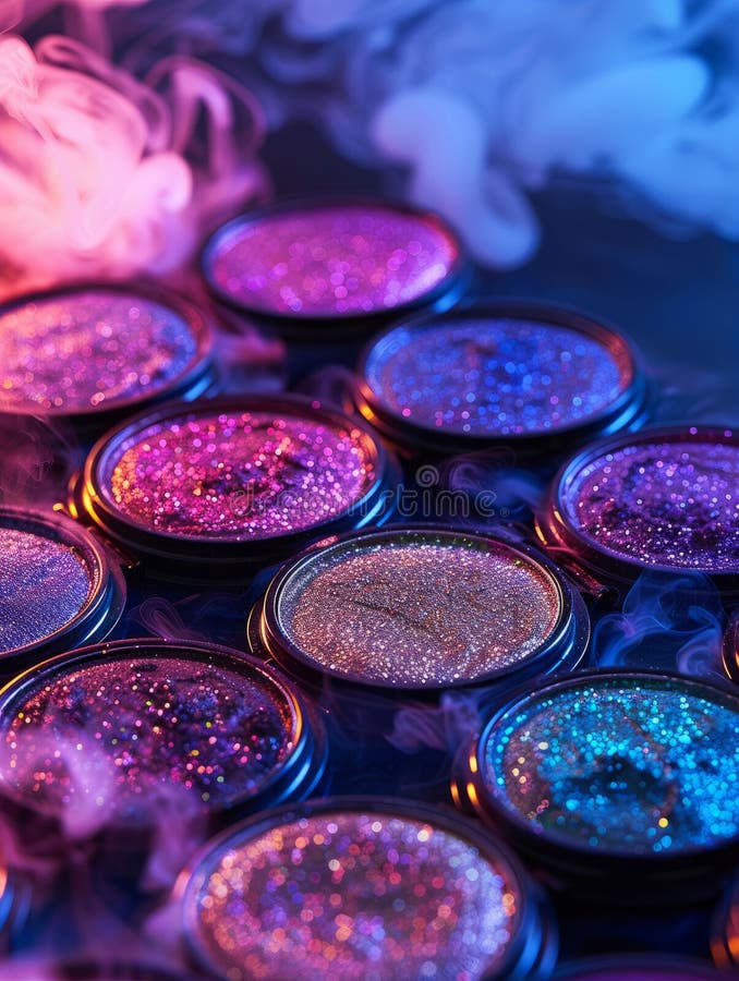 Various Glitter Eyeshadow Palettes in Vibrant Colors with Smoke Effect ...