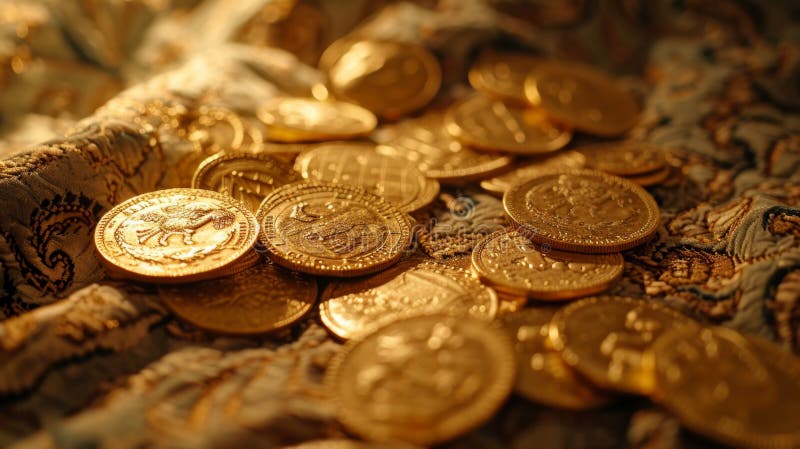 Various Gold Coins are Laying All Over Table Stock Photo - Image of ...