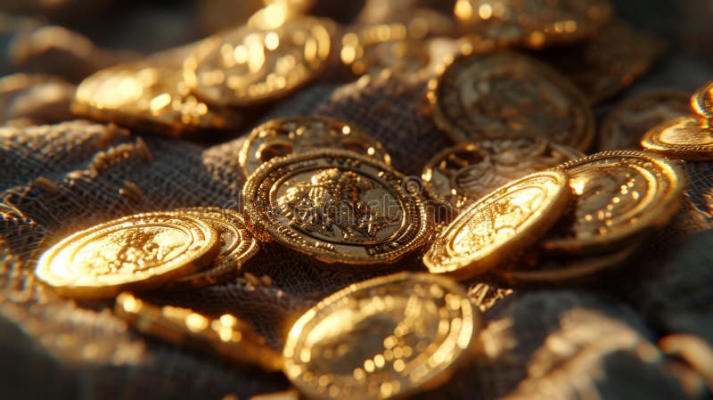 Various Gold Coins are Laying All Over Table Stock Photo - Image of ...