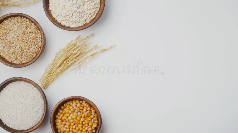 Various Grains Including Oats, Rice, and Corn are Arranged in Bowls on ...