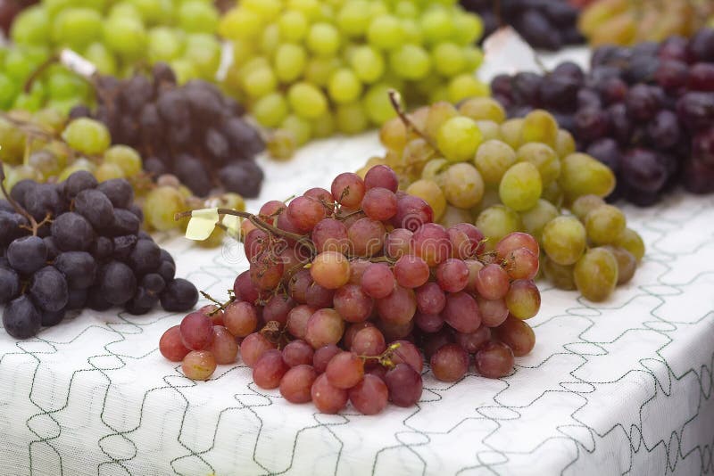 Various Grape Varieties on the Market Counter Stock Photo - Image of ...