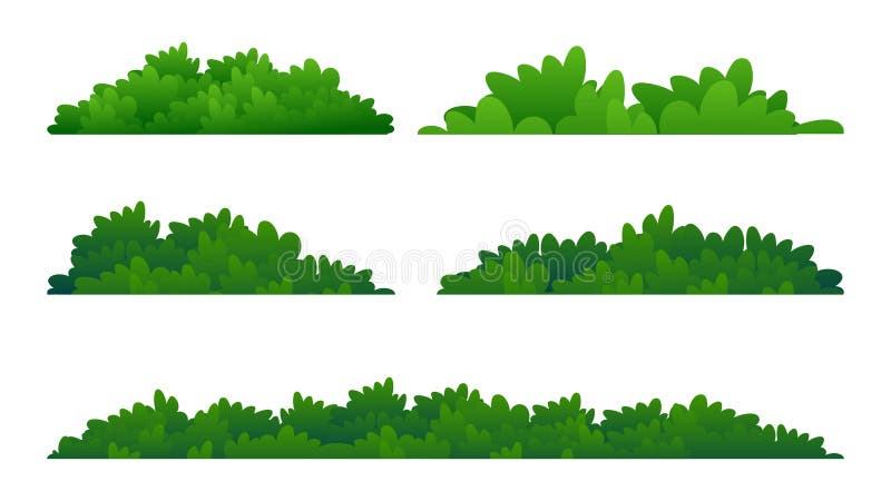 Various Green Bush and Grass Elements Collections with Flat Design ...