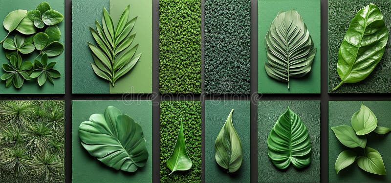 Various Green Leaves and Plant Textures Arranged Artistically on a ...