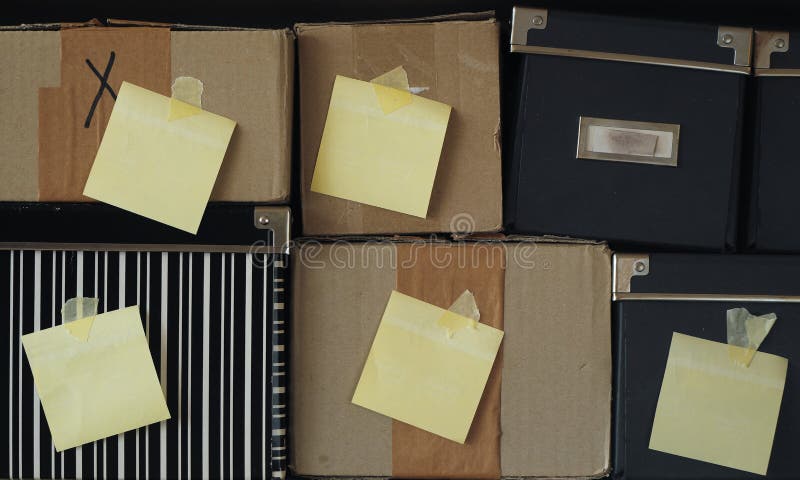 Various Grungy Cardboard Boxes with Empty, Blank Adhesive Labels, Free ...