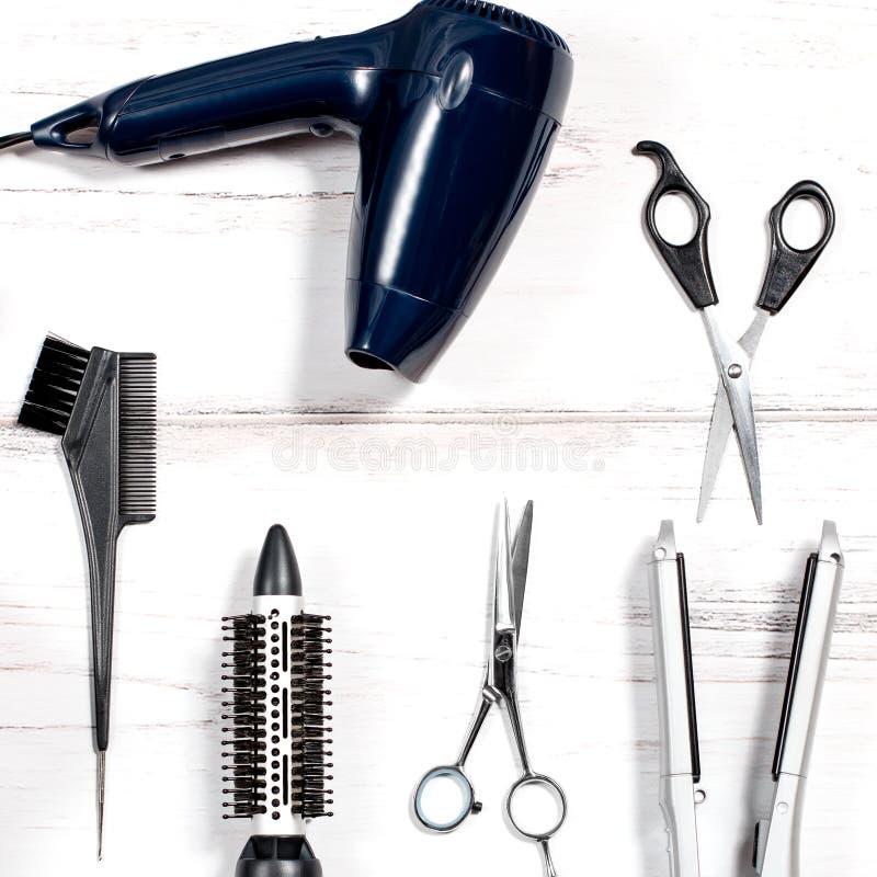 Various Hair Styling Devices on White Background, Top View Stock Image ...