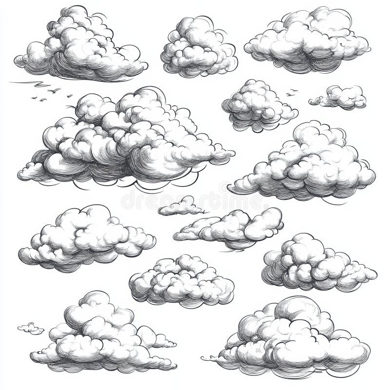 Various Hand-drawn Clouds in Different Shapes and Sizes Stock ...