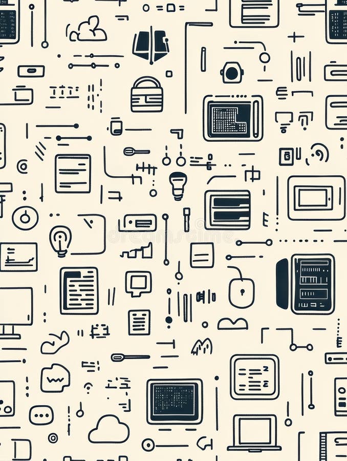 Various Hand-drawn Doodles Depict Technology Items Like Computers ...